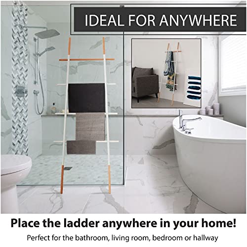 Freestanding Towel Ladder Rack, Space Saving, No-Scratch Wood, for ...