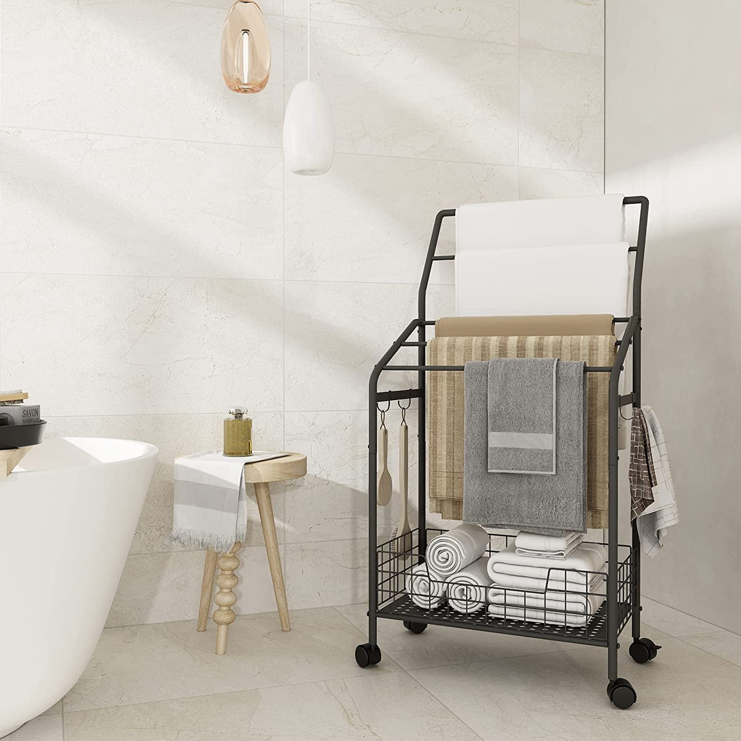 Freestanding Towel Rack Stand for Bathroom,5 Tier Movable Blanket ...