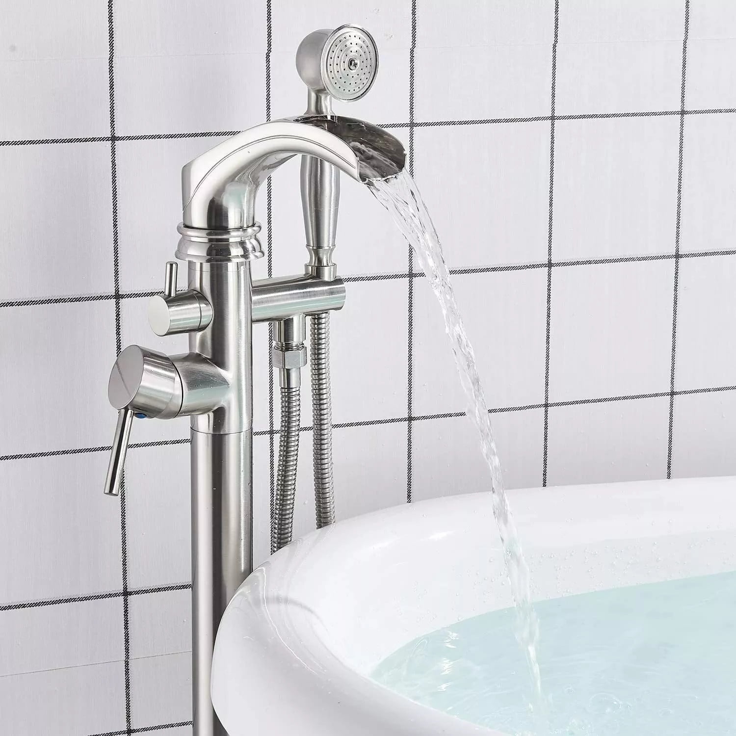 Freestanding Tub Faucet Tub Filler Floor Mount Bathtub Faucet With ...