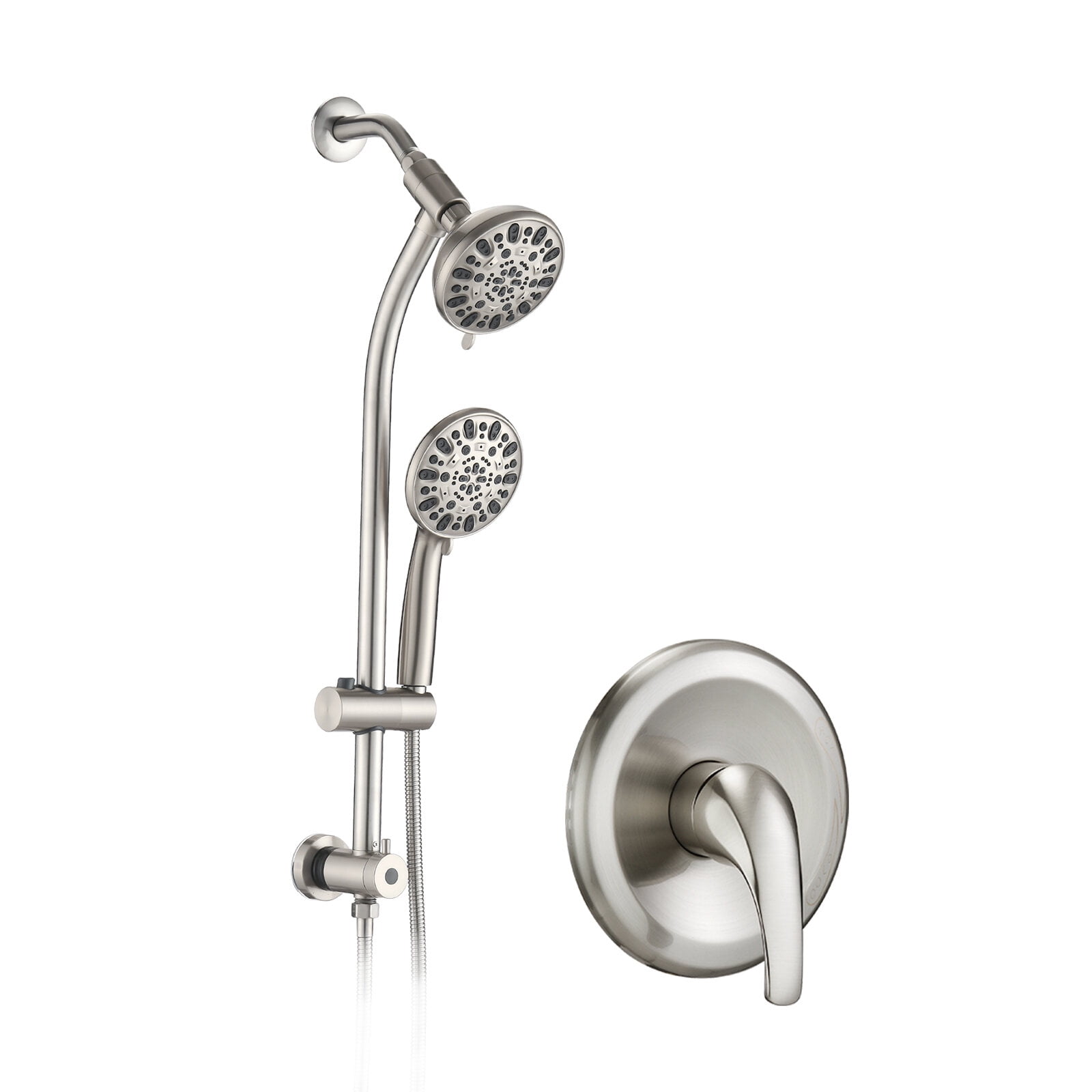 Freestanding Tub Filler Drill-Free Stainless Steel Slide Bar Combo Rain ...