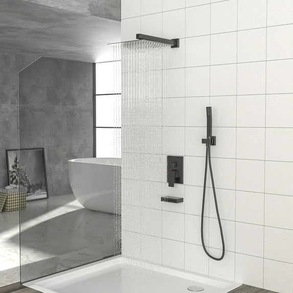 Freestanding Tub Filler Shower System with Waterfall Tub Spout,12 Inch ...