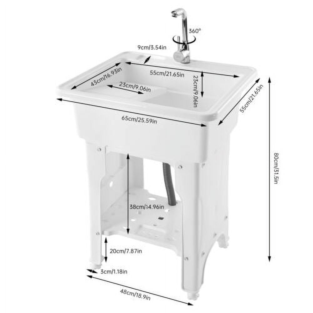 Freestanding Utility Sink Laundry Tub Wash Bowl Basin Hot &Cold Faucet ...