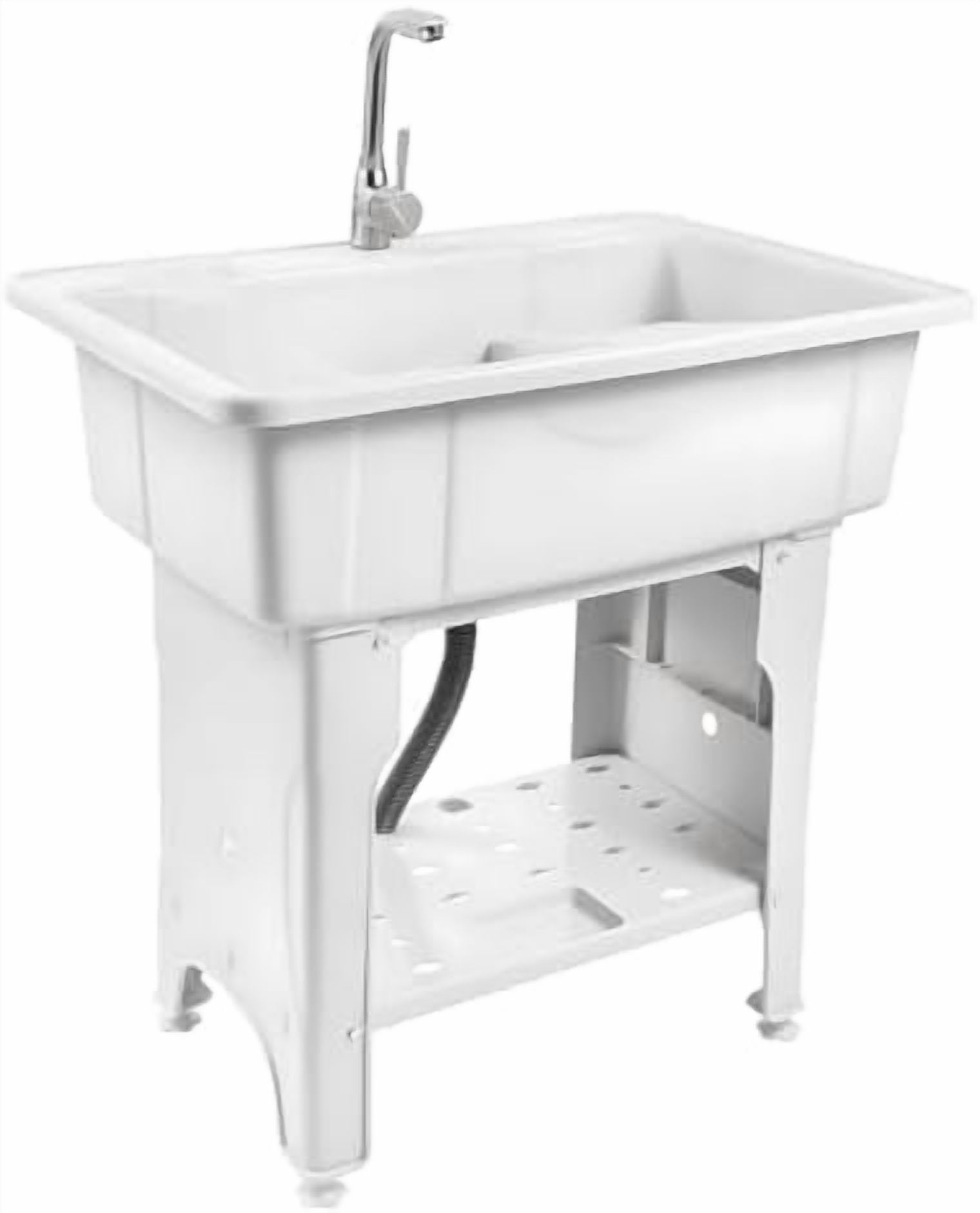 Freestanding Utility Sink Plastic Laundry Tub Sink with Storage Shelf ...