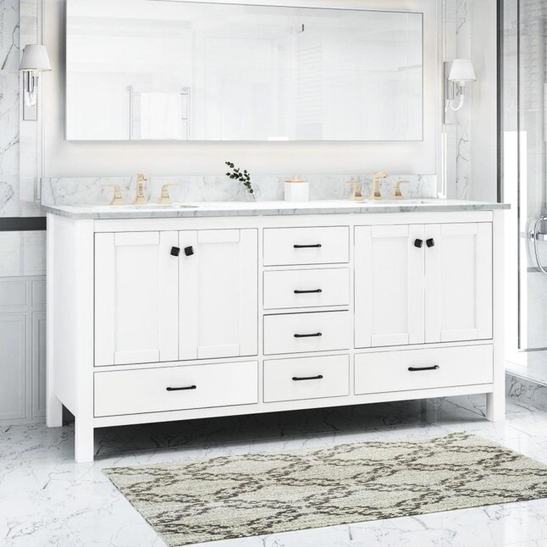 Freestanding Vanity / 73'' Marble - Topped, Double Undermount Sinks ...