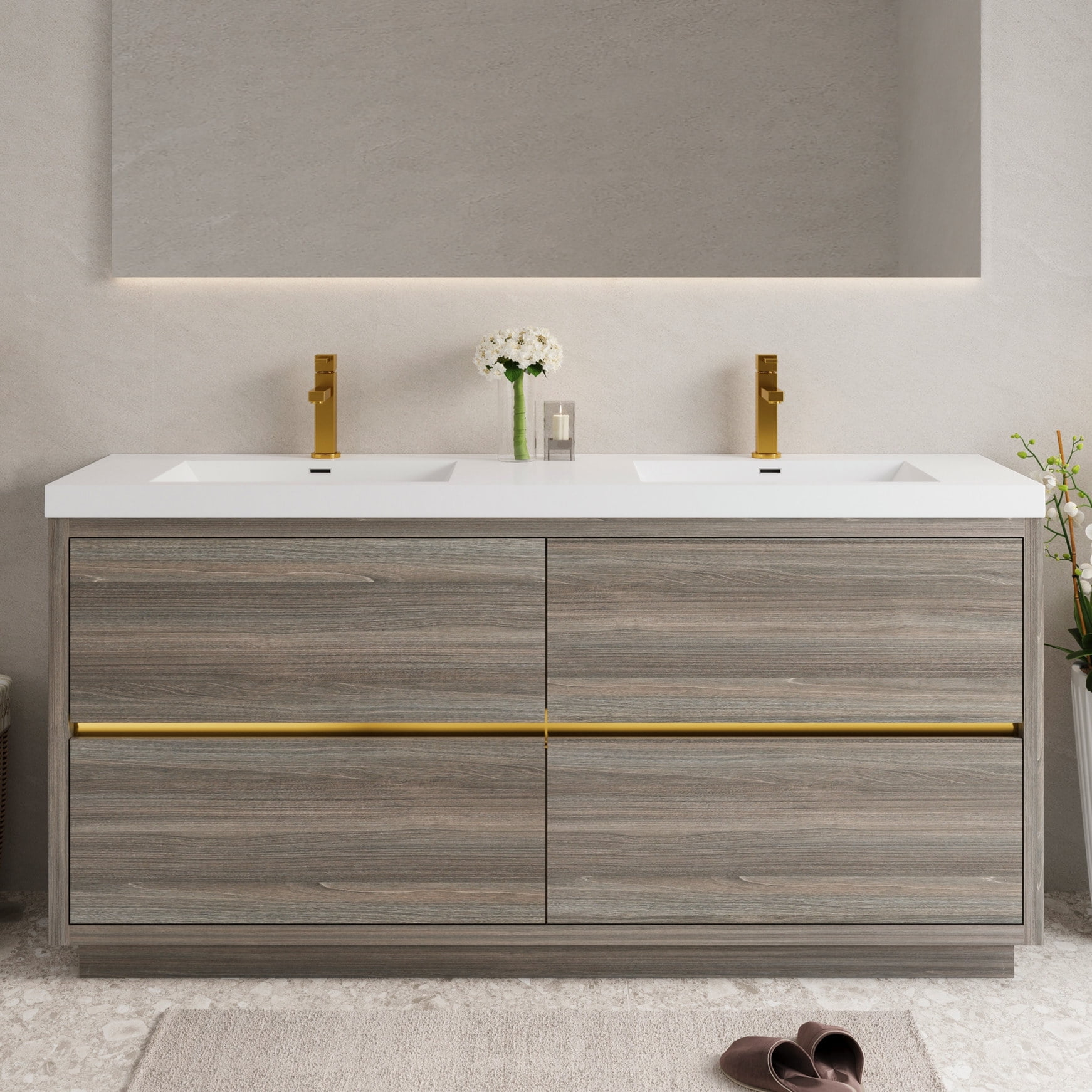 Freestanding Vanity Cabinet / Stone Resin Countertop, U - shape Drain ...