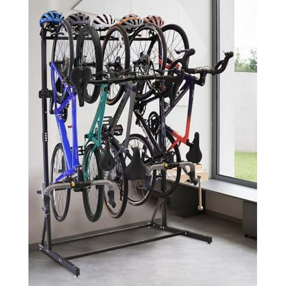 Freestanding Vertical Bike Rack – Heavy-Duty Solid Steel Storage Stand, Holds Up to 5 Bikes with ...
