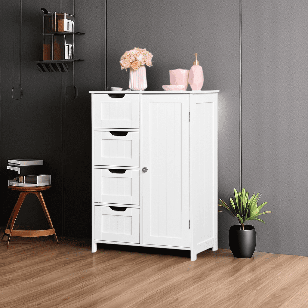 Freestanding White Bathroom Storage Cabinet, Floor Cabinet with ...
