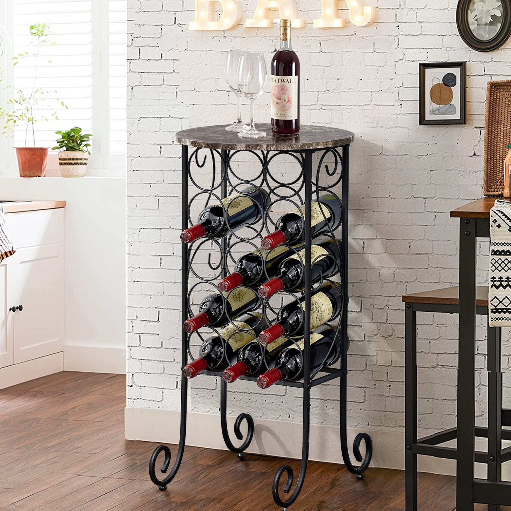 Freestanding Wine Rack, 16-Bottle Wine Storage Rack with Tabletop, 6 ...