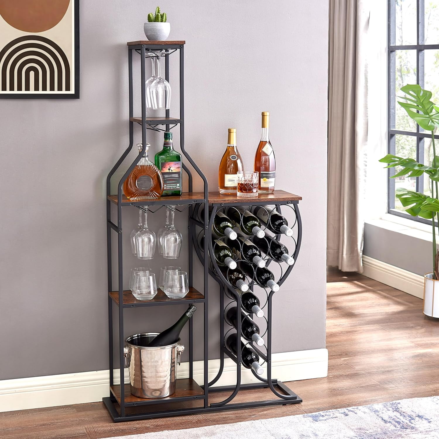 Freestanding Wine Rack Floor Cabinet, 11 Bottles Liquor Stand Display ...