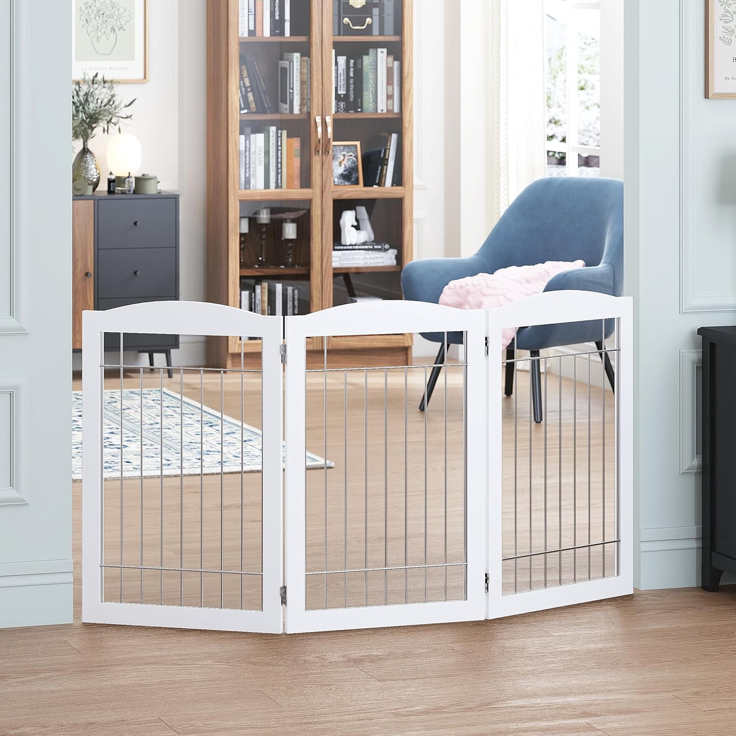 Freestanding Wire Pet Gate for Dogs, 30 inches Tall Dog Gate for The ...