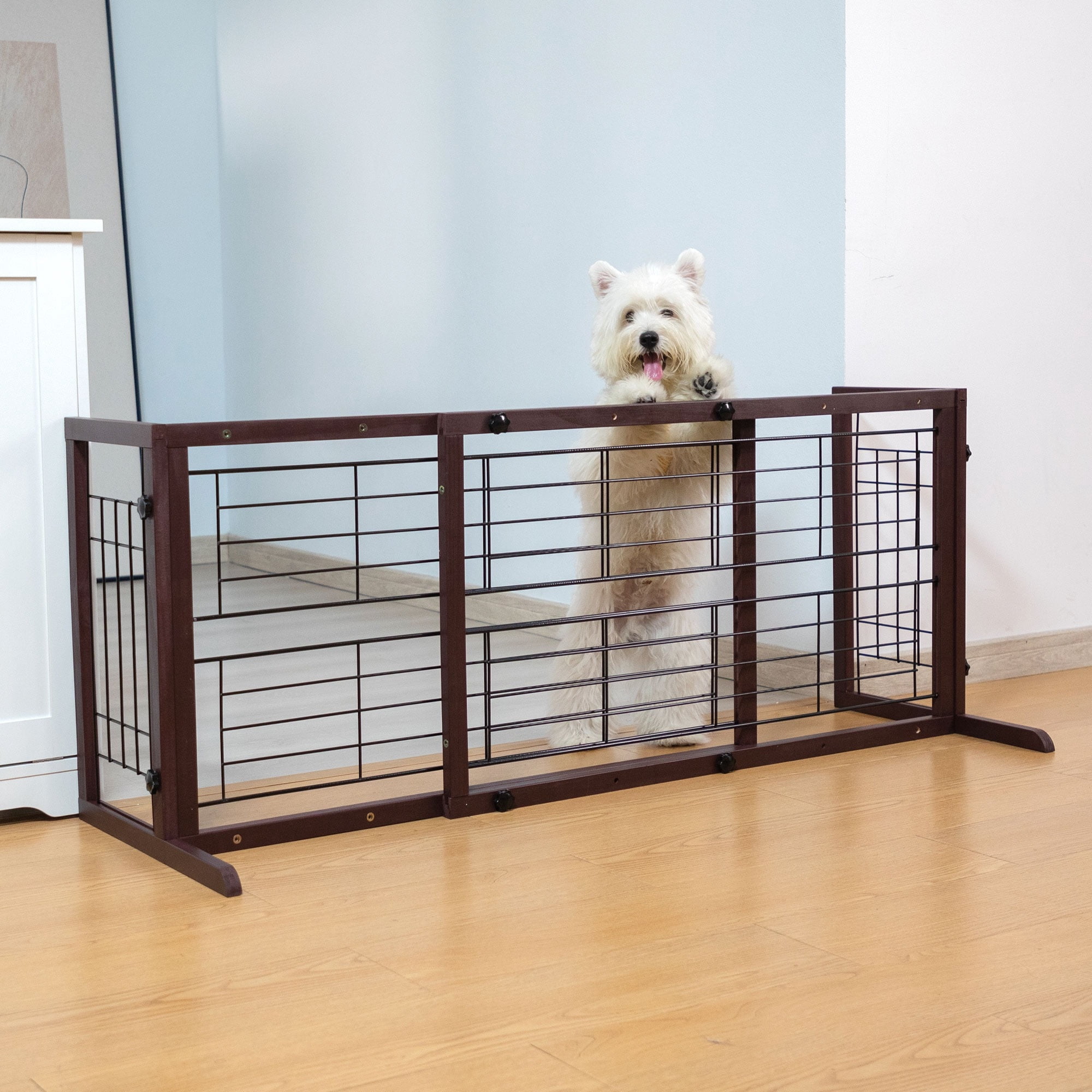 Freestanding Wood Pet Gate – 38"-71" Sturdy Solid Wood, Dog Gate for ...