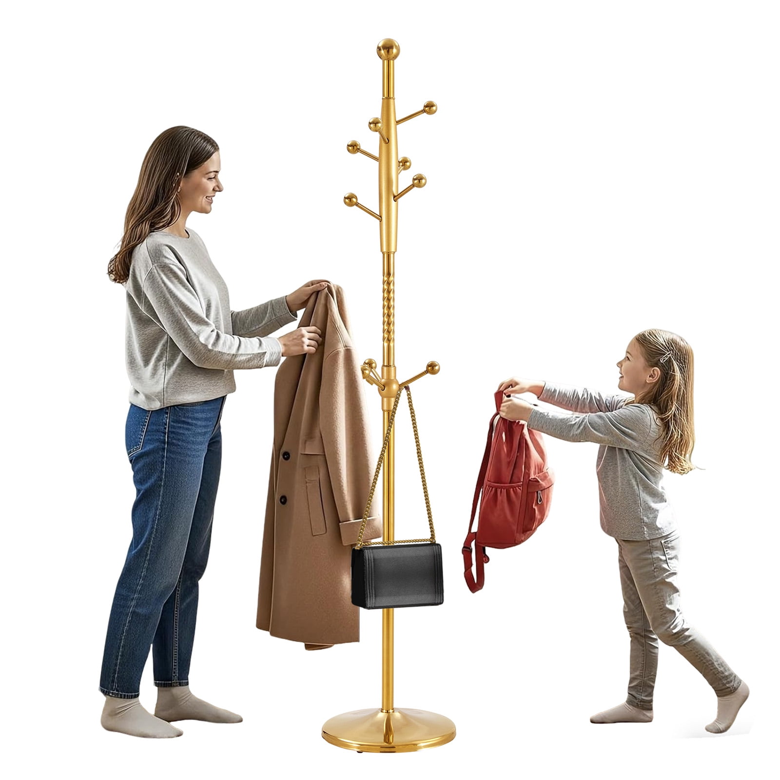 Freestanding coat rack, stainless steel coat stand tree with 9 hooks ...
