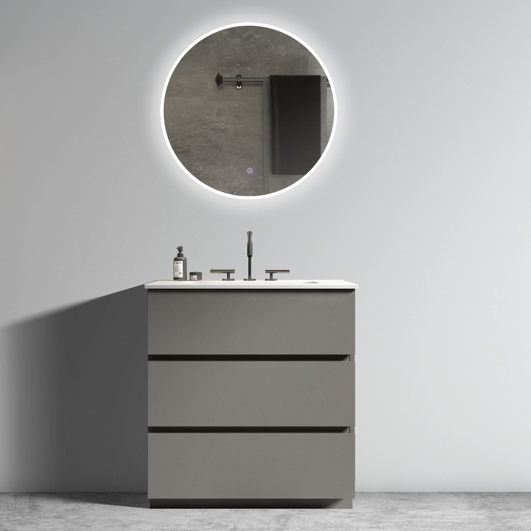Freestanding gray bathroom vanity with large storage and eco - friendly ...