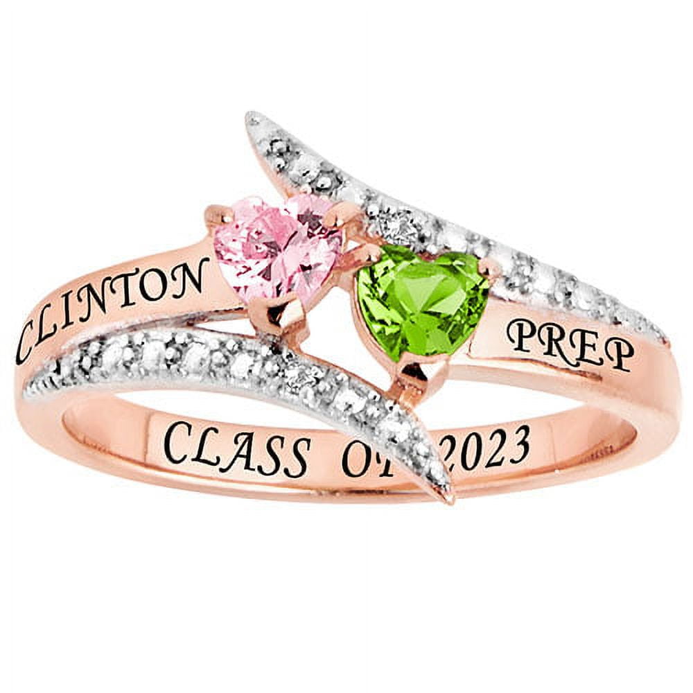 Freestyle Double Heart Birthstone Bypass Diamond Accent Class Ring ...