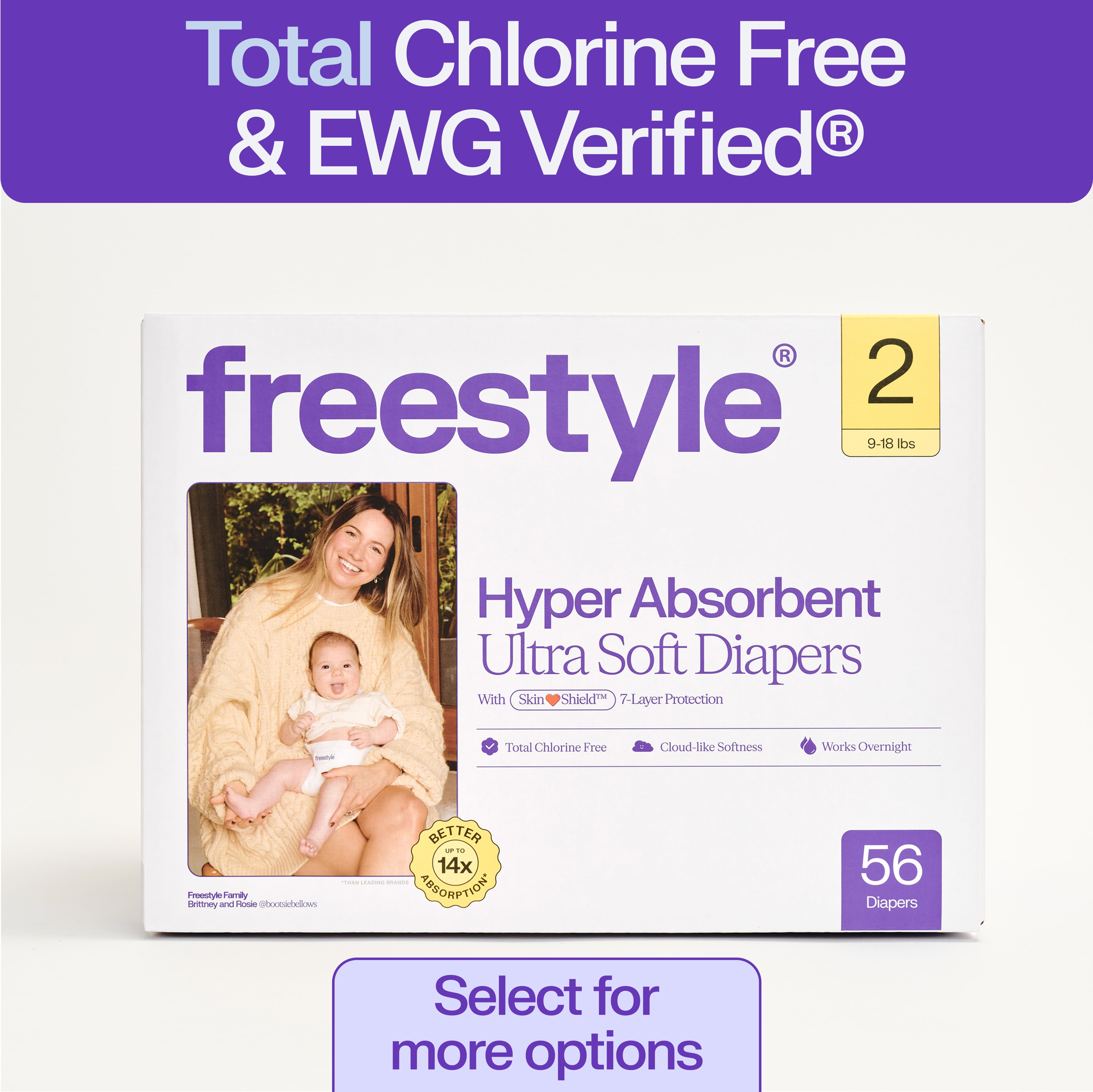 Freestyle Hyper Absorbent Ultra Soft TCF Baby Diapers, Size 2, 56 Count ...