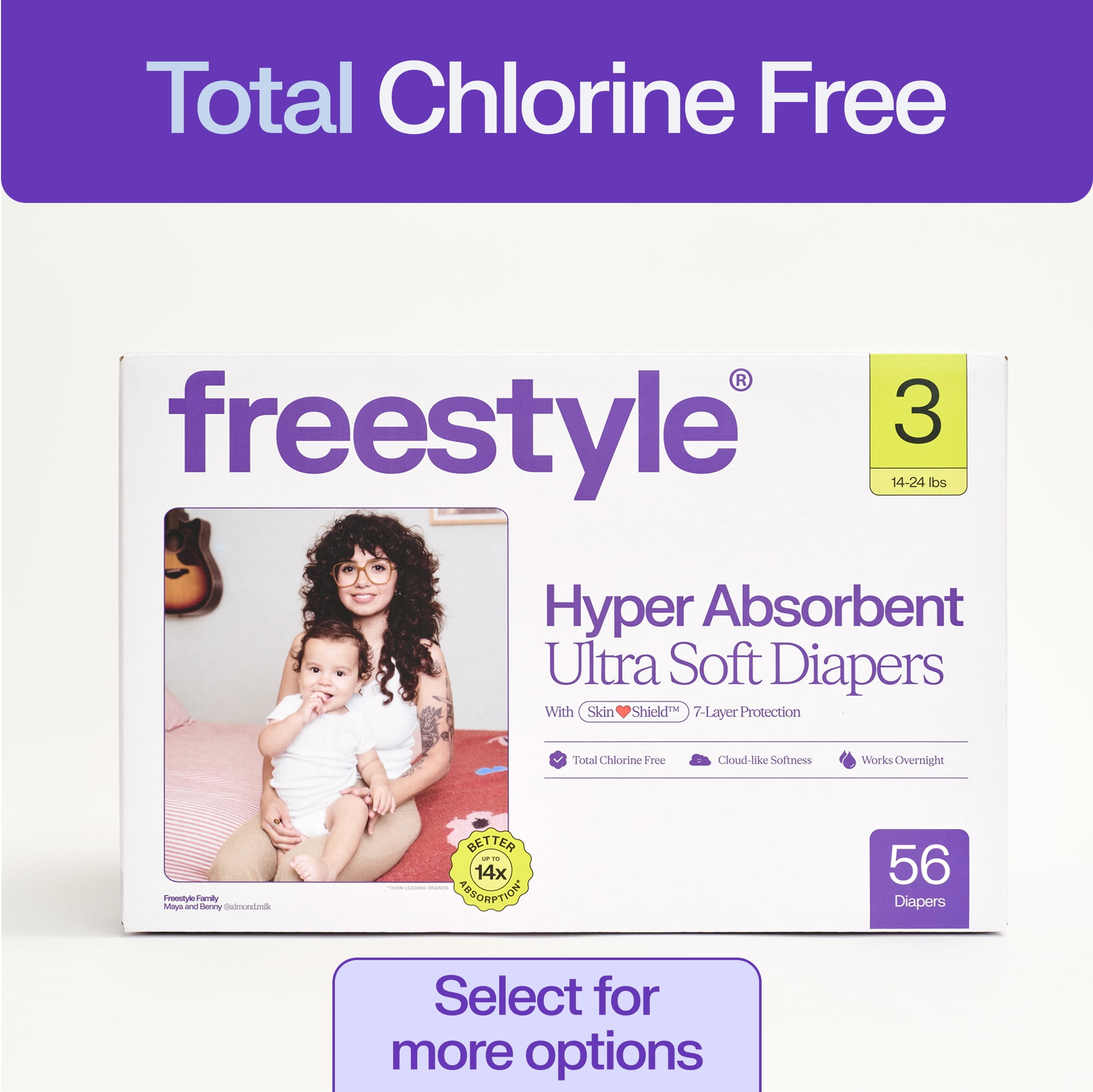 Freestyle Hyper Absorbent Ultra Soft Baby Diapers, Size 3, 56 Count ...