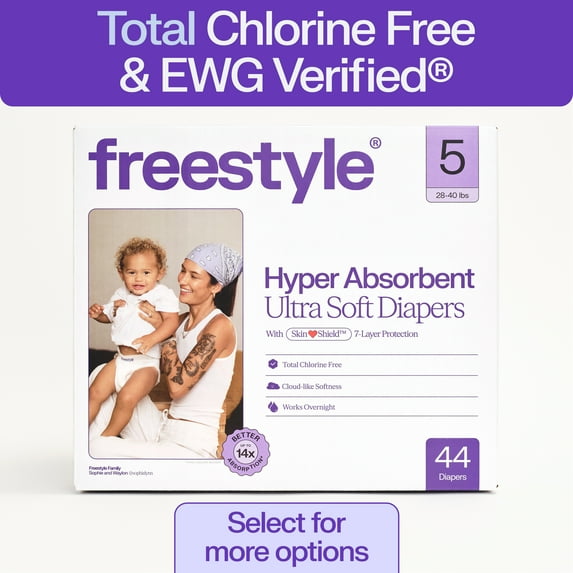 Freestyle Hyper Absorbent Ultra Soft TCF Baby Diapers, Size 5, 44 Count ...
