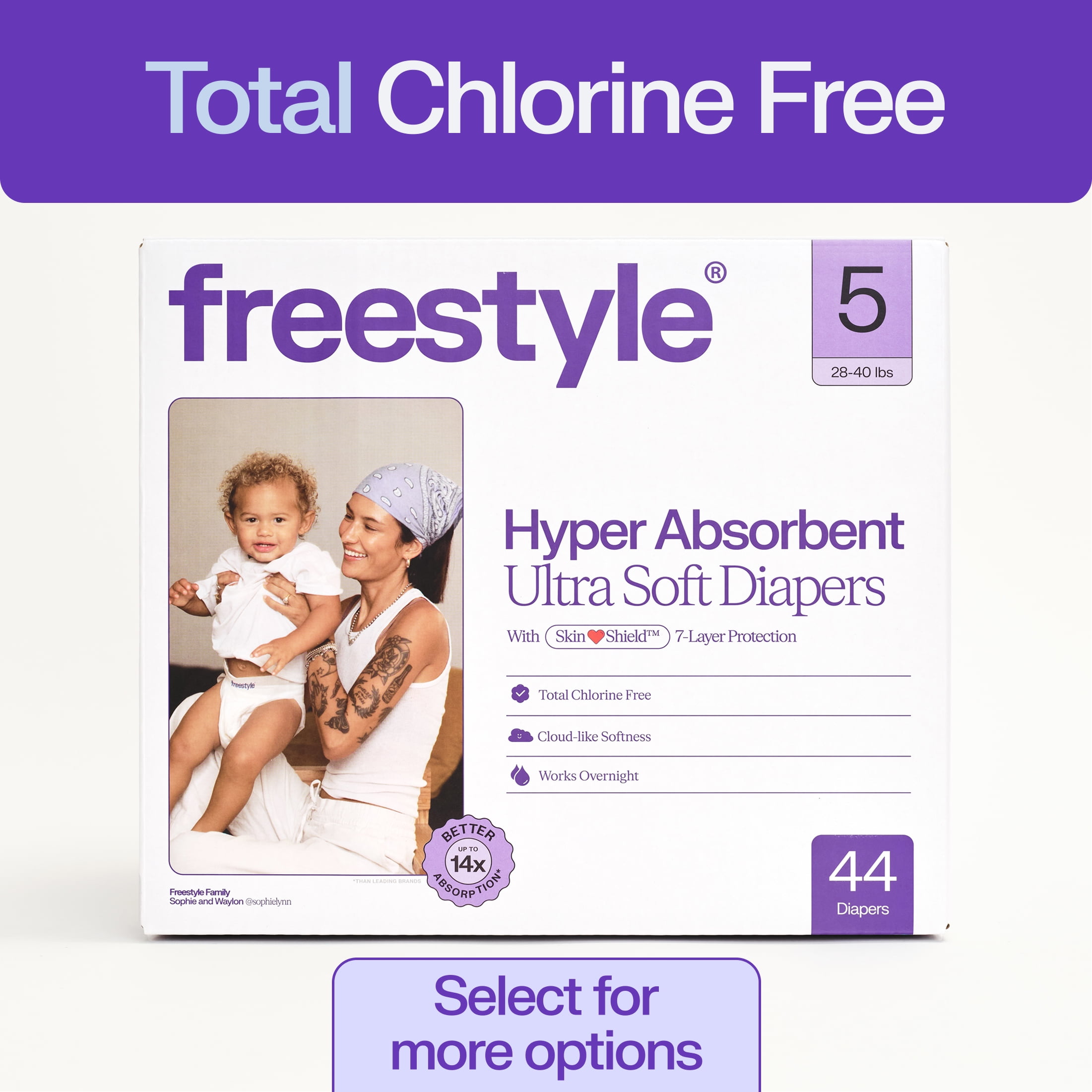 Freestyle Hyper Absorbent Ultra Soft Baby Diapers, Size 5, 44 Count ...
