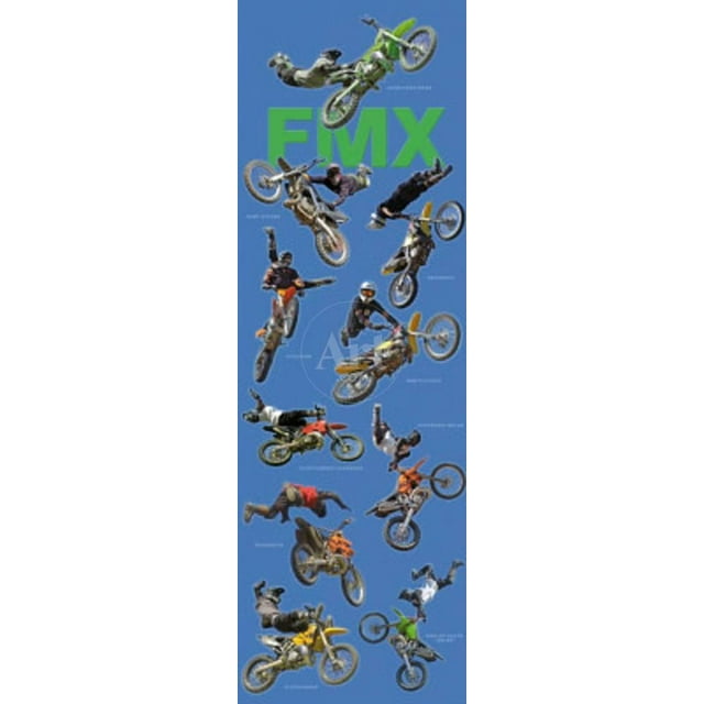 Freestyle Motocross Riders in Air, FMX Sports Poster Print Poster 12x36 ...