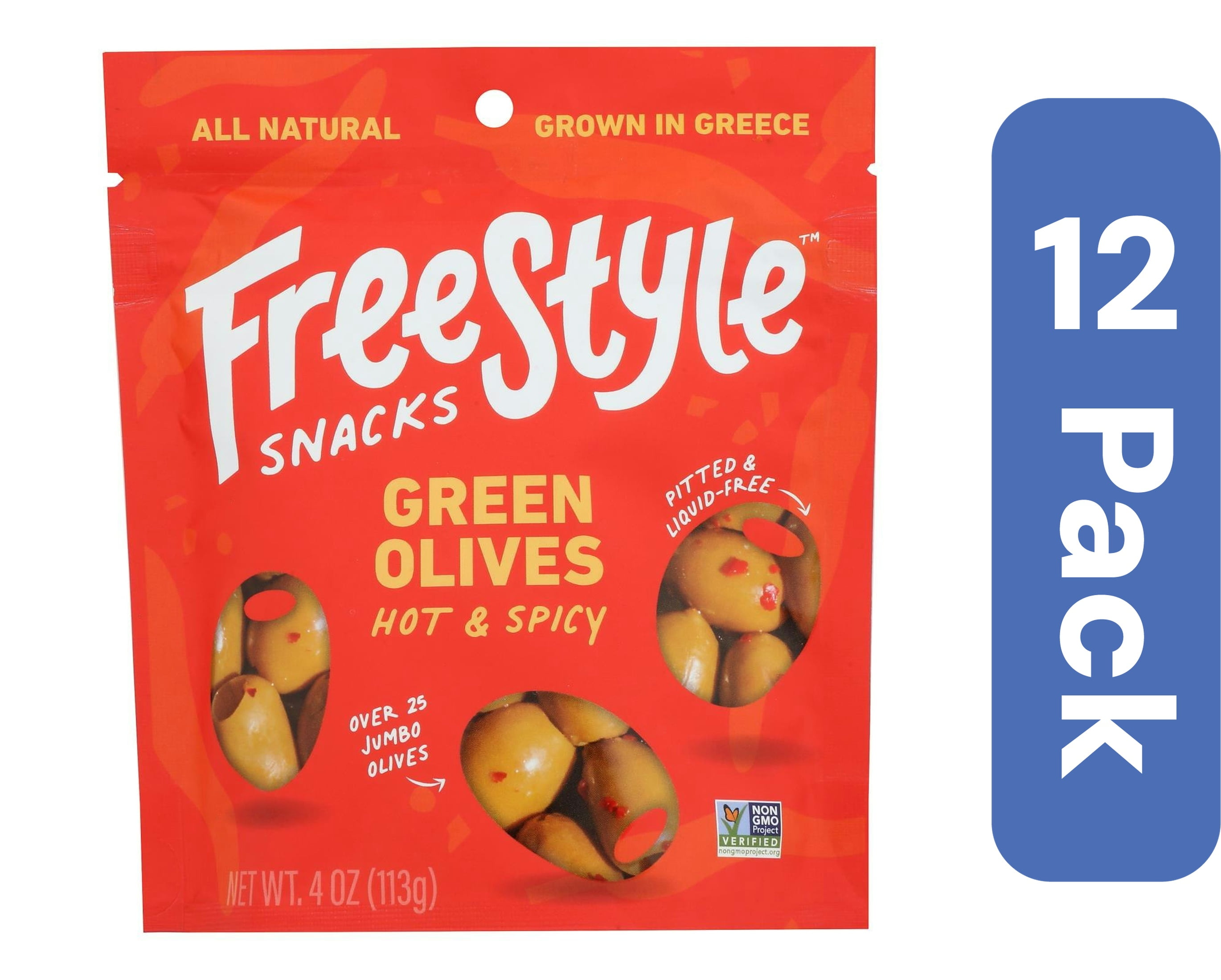 Freestyle Snacks Green Olives Hot and Spicy 4 oz (Pack Of 12) - Walmart.com