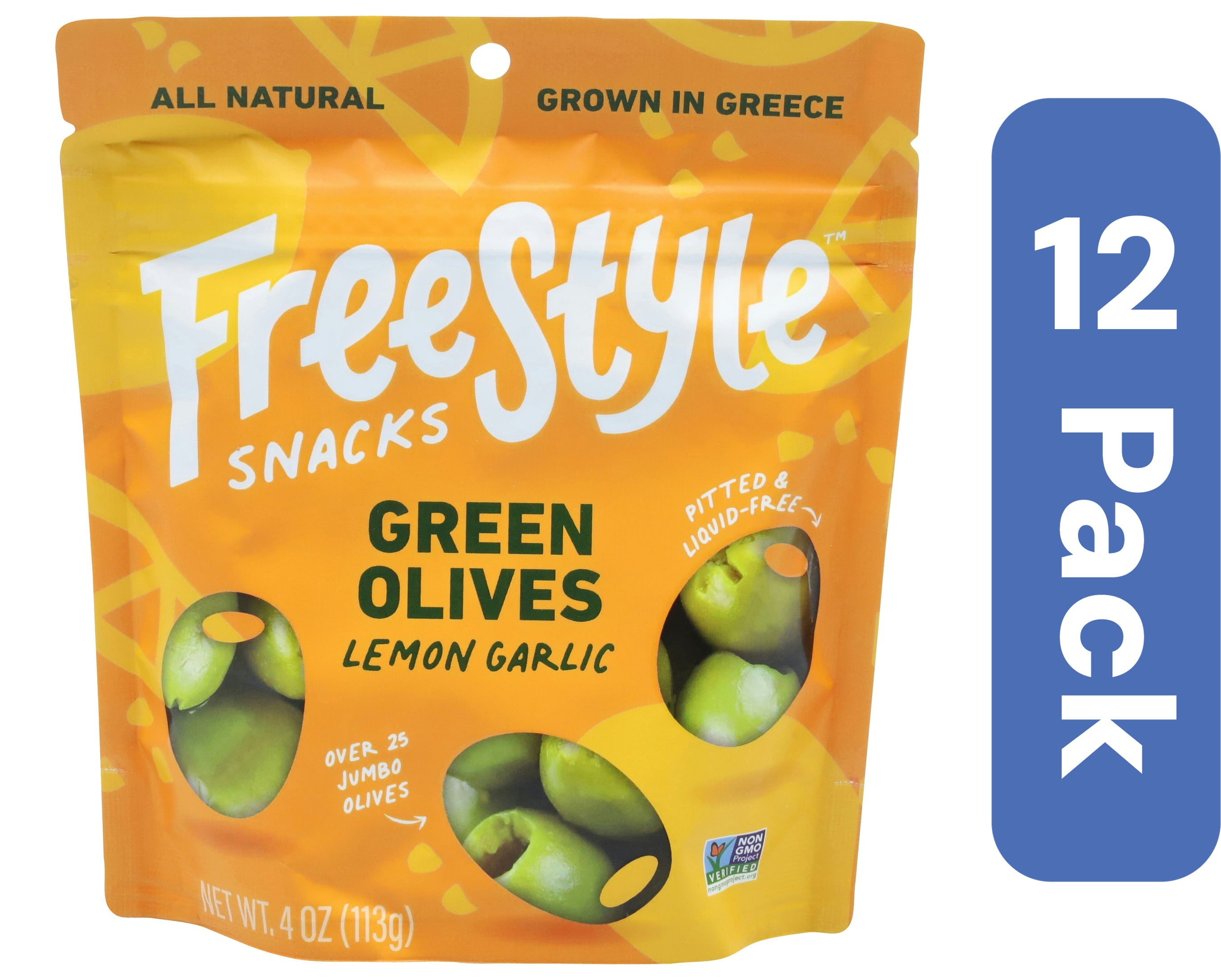 Freestyle Snacks Green Olives with Lemon and Garlic 4 oz (Pack Of 12 ...