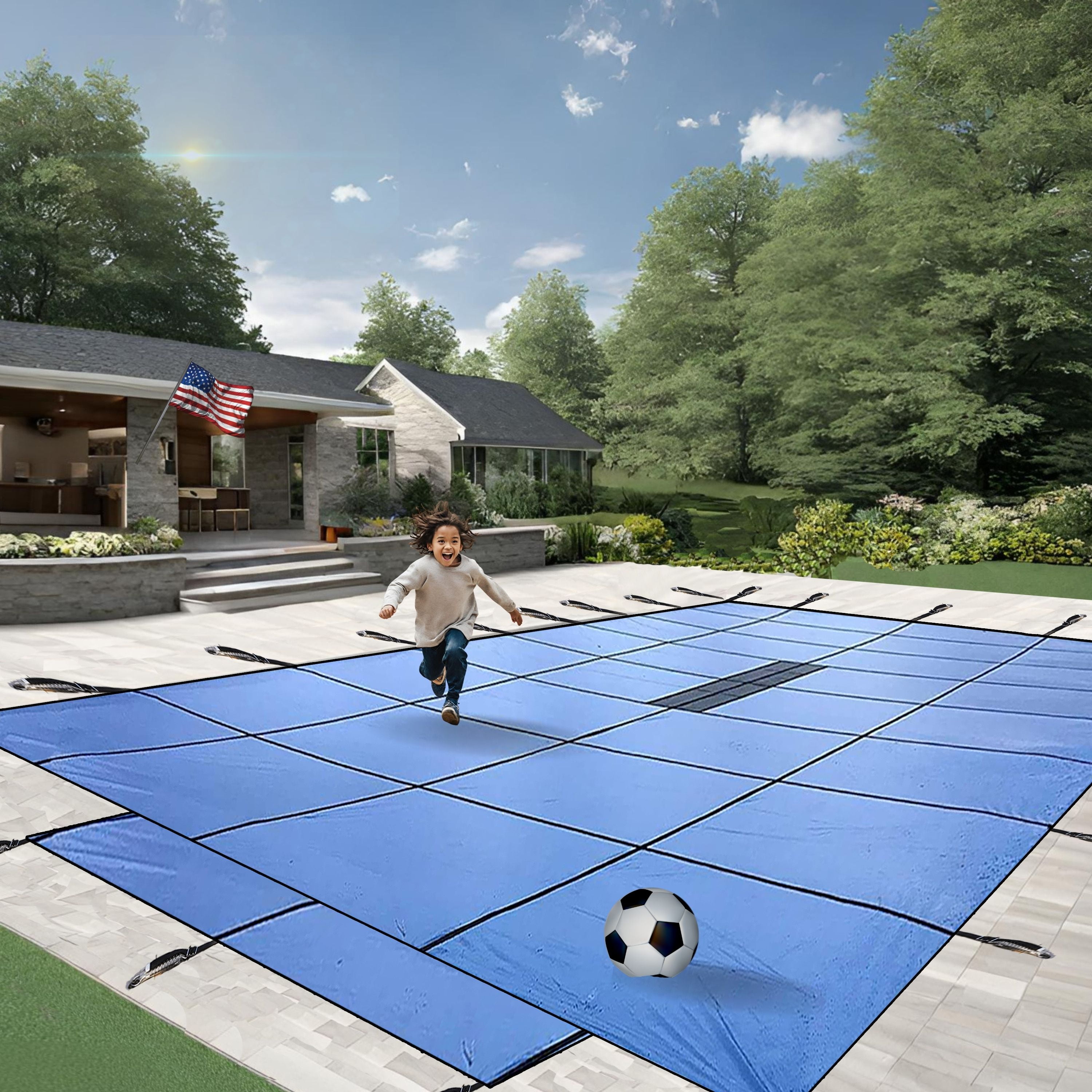 Freetime Fun 20x40ft w/ CES Solid Rectangle Pool Safety Covers for ...