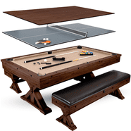 Hathaway Newport Pool Table Combo Set with Benches, 7-ft, Woodgrain ...