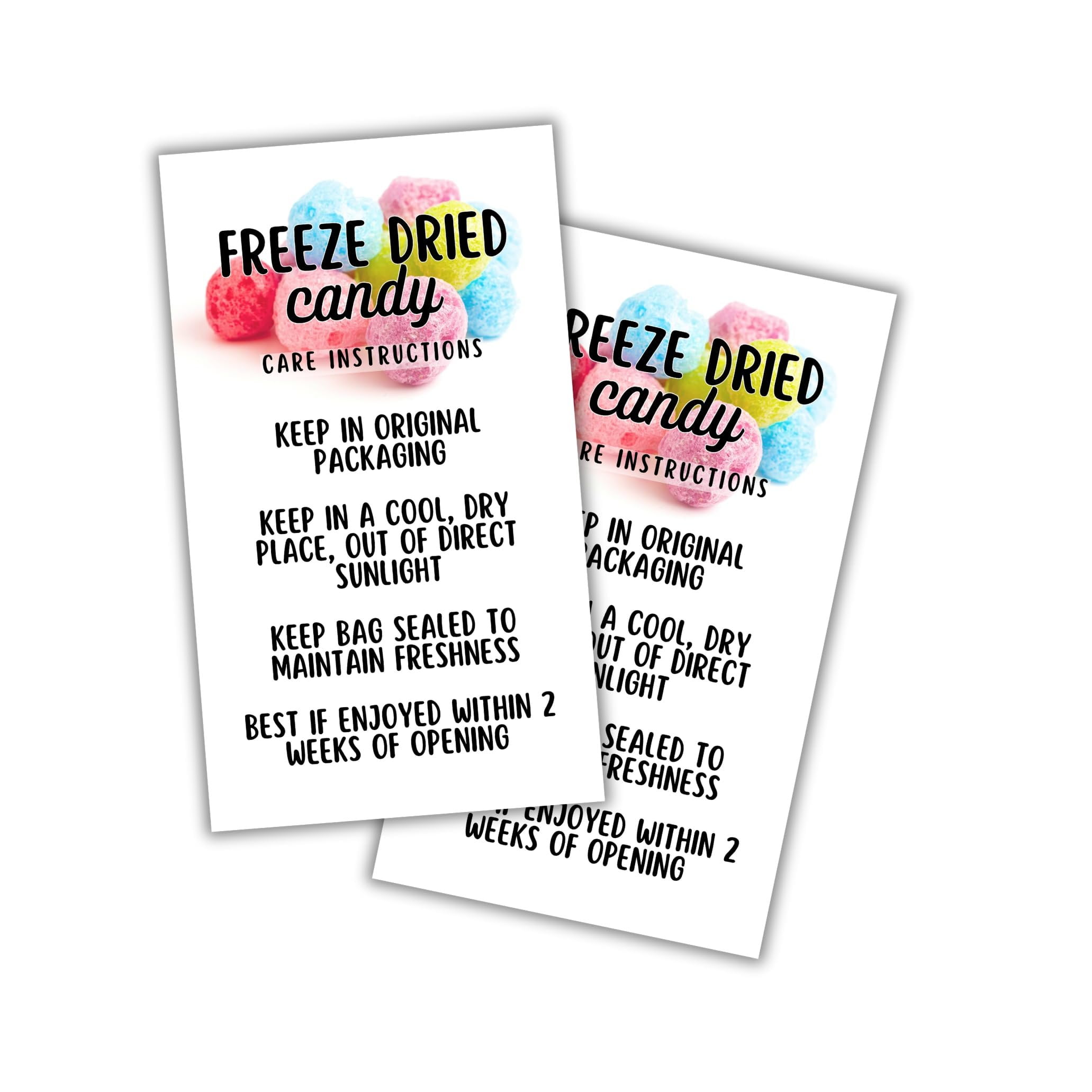 Freeze Dried Candy Care Instruction Cards 50pk 2x3.5 Allergy Warning ...