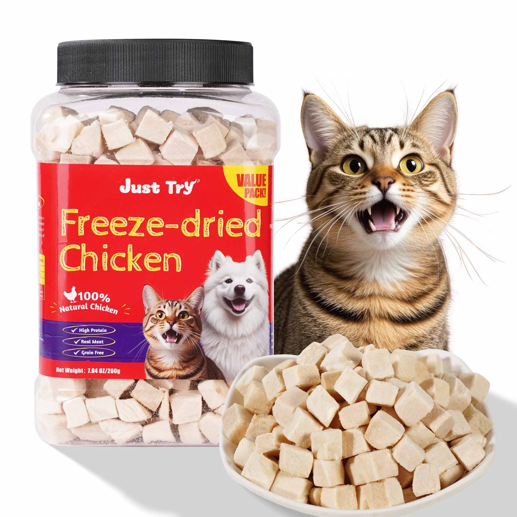 Just Try Freeze Dried Chicken Treats for Cats & Dogs, High Protein ...