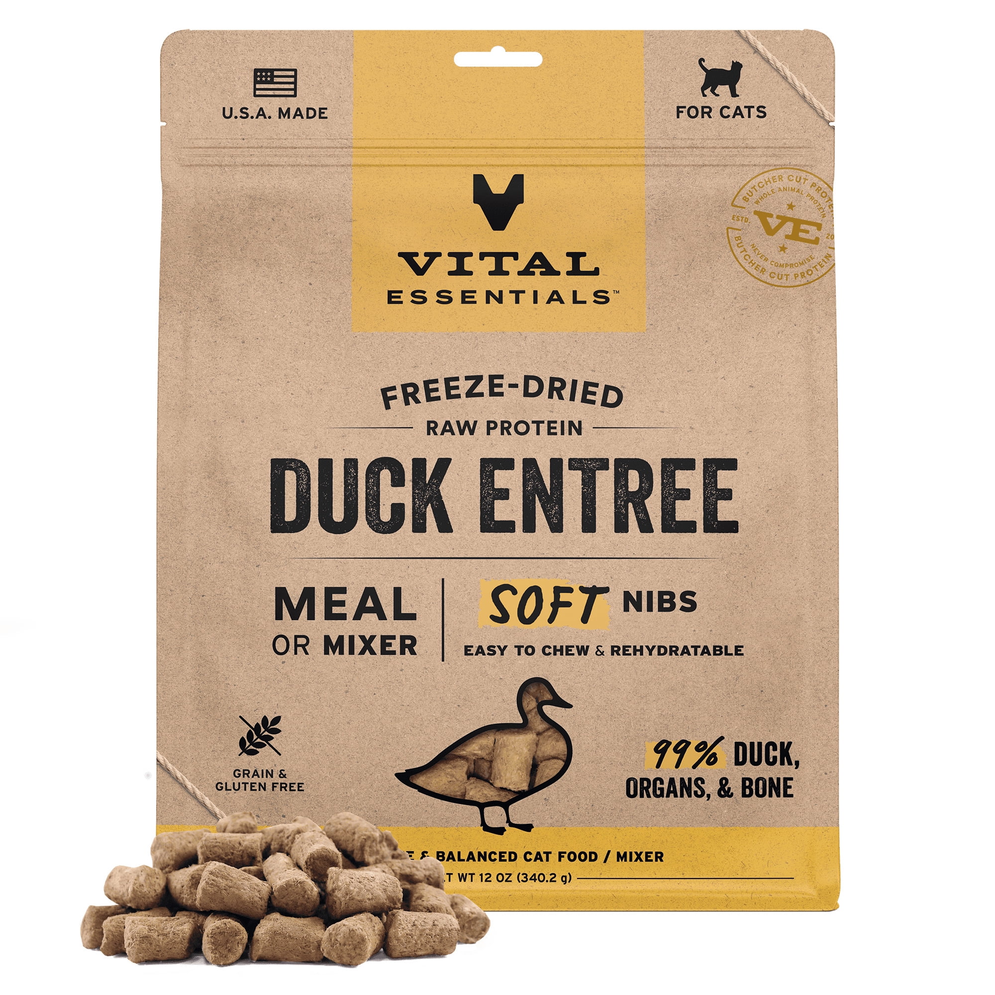 Vital Essentials Duck Soft Nibs Meal or Mixer Freeze-Dried Raw Cat Food ...