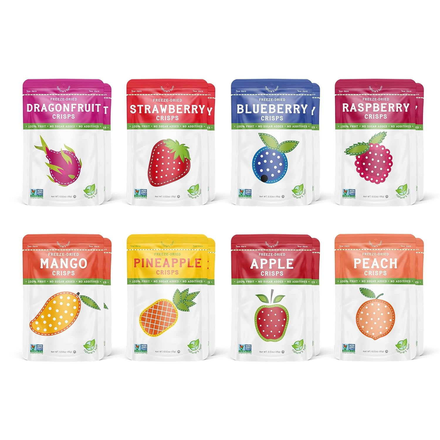 Freeze-Dried Fruit Snacks, Superfruit Variety, Pack of 16 (0.53 oz Each ...
