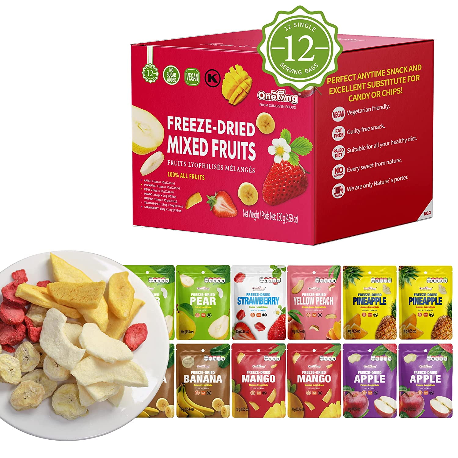 Freeze-Dried Mixed Fruit, 12 Pack Single-Serve Pack, Non Gmo, Kosher ...