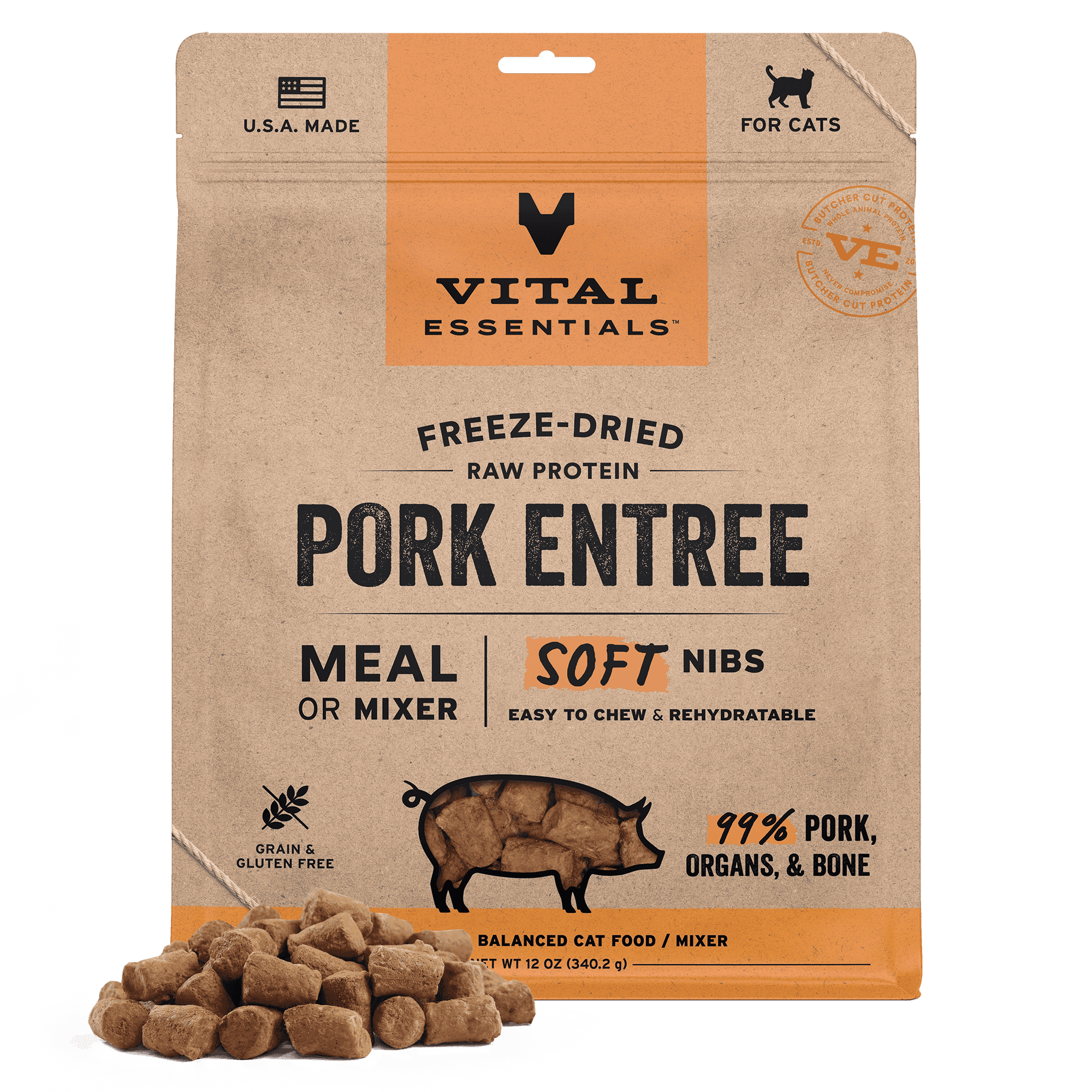 Vital Essentials Freeze Dried Cat Food, Raw Pork Soft Nibs | Complete ...