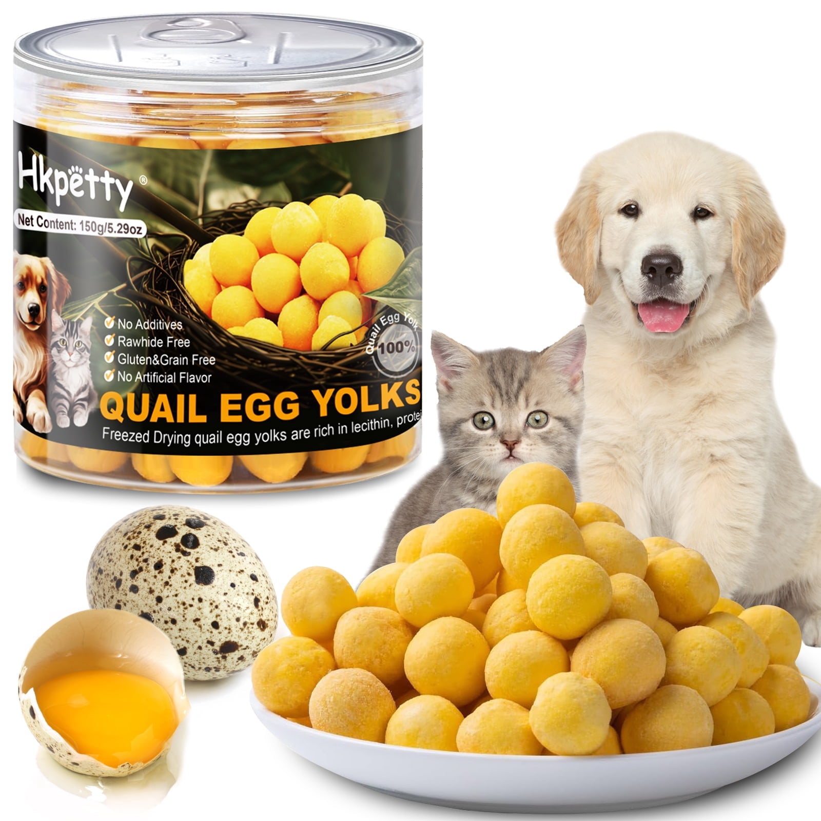 Hkpetty Freeze-Dried Quail Egg Yolk for Cats & Dogs 150g - Walmart.com