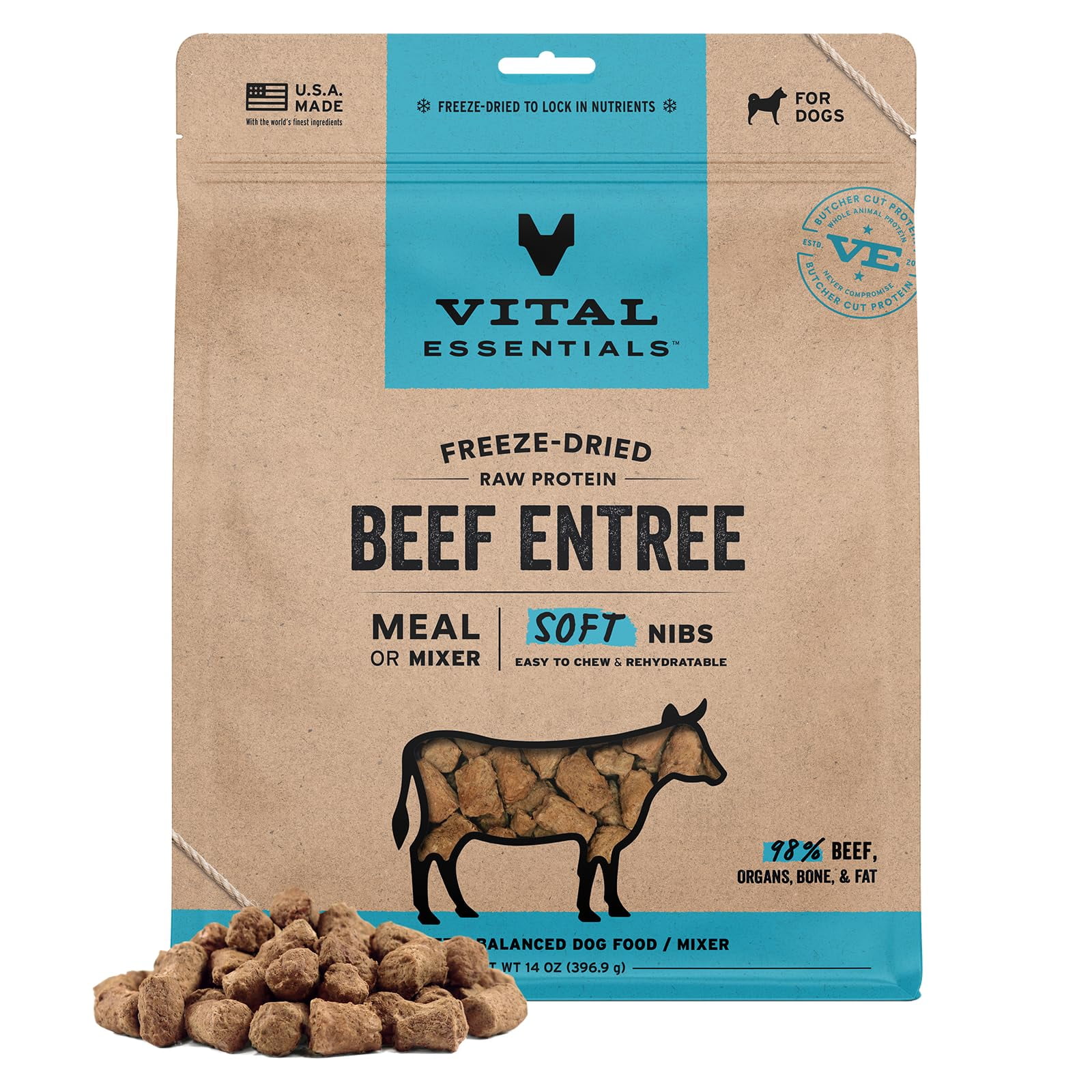 Freeze Dried Raw Beef Entree & Mixer Dog Food Soft Nibs, 14 Oz ...