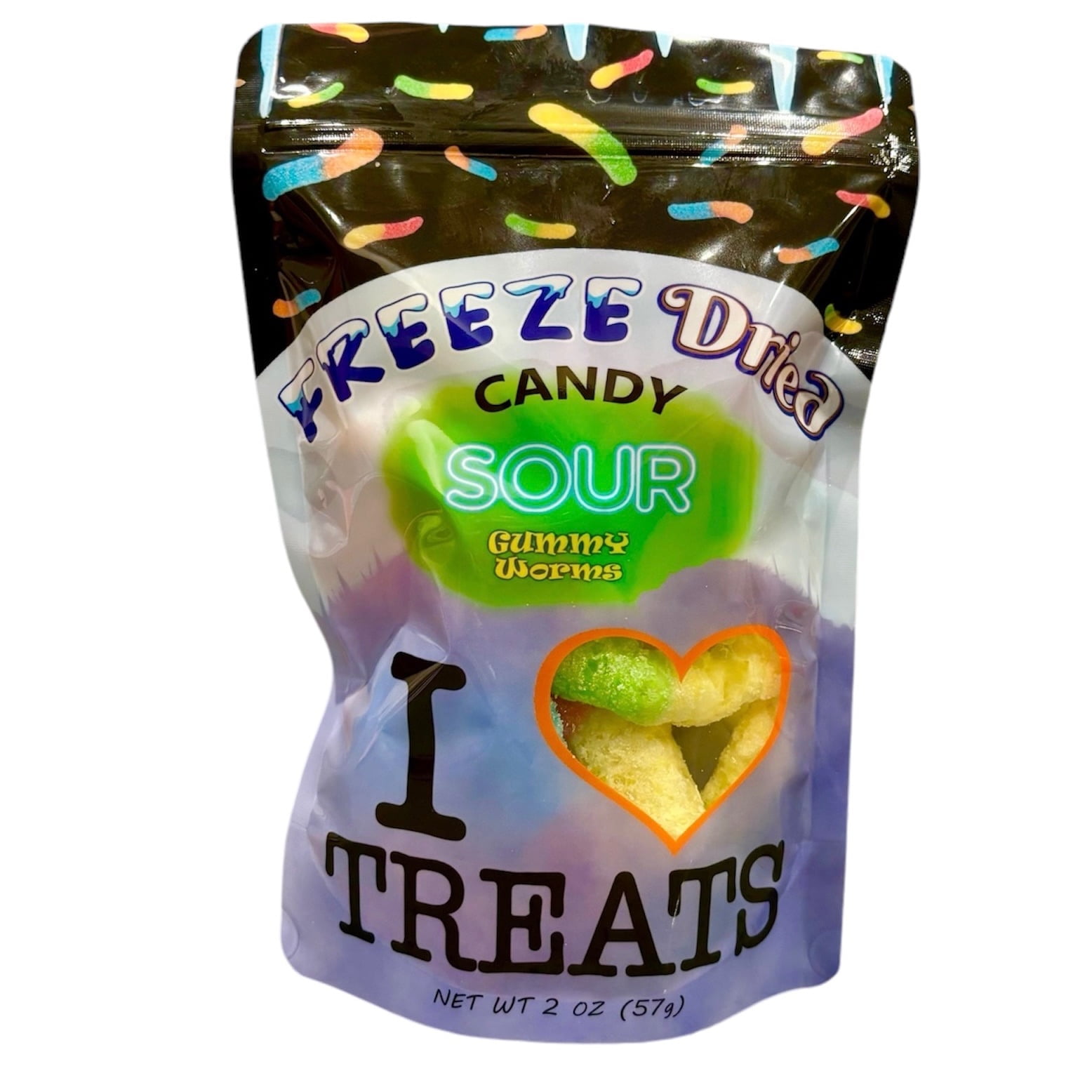 I Love Treats Freeze Dried Sour Gummy Worms Candy Crunchy Puff Candy ...