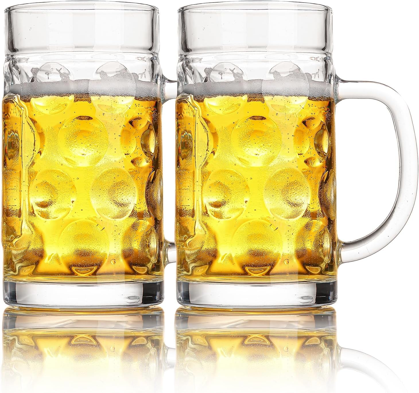 Freezer Beer Mugs, 20 oz Glass Mugs with Handles Set of 2, Clear Large ...