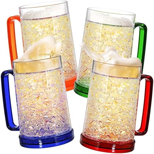 Freezer Beer Mugs, 4 Pack Double Wall Gel Frosty Freezer Ice Mugs ...