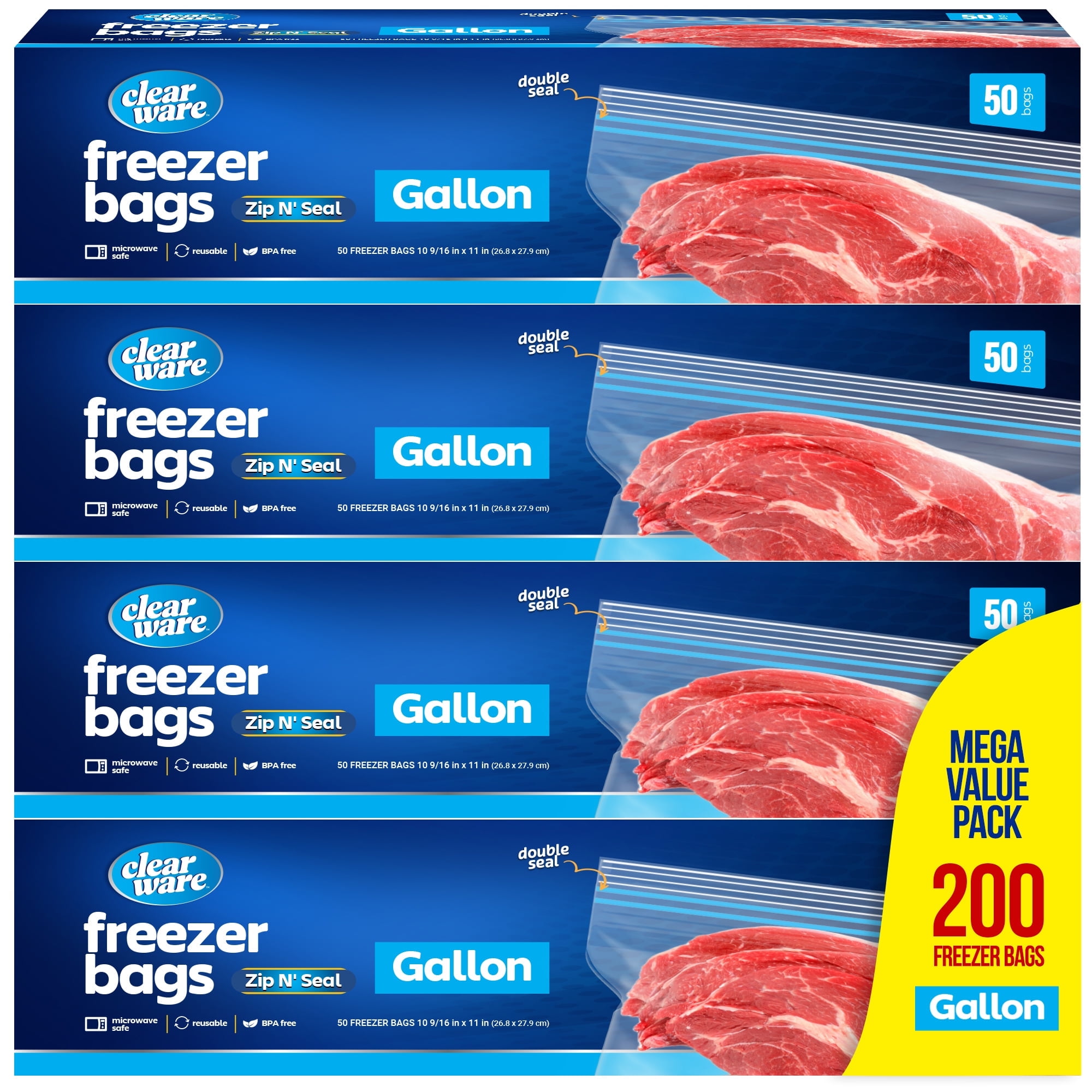 ClearWare Freezer Gallon Bags, Reusable Resealable Plastic Containers ...