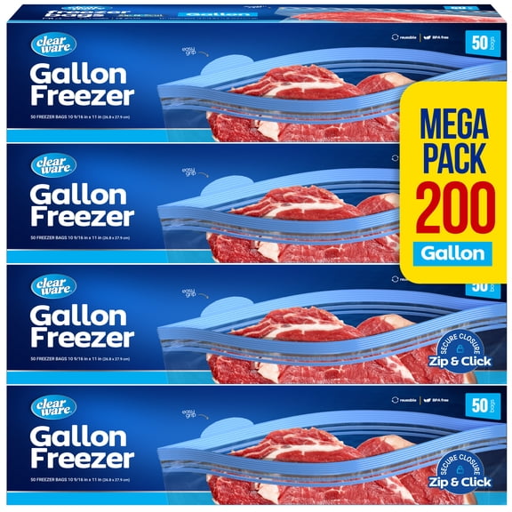 Clearware, Food Storage Bags, 2 Gallon, Double Zipper 60ct 2pk ...