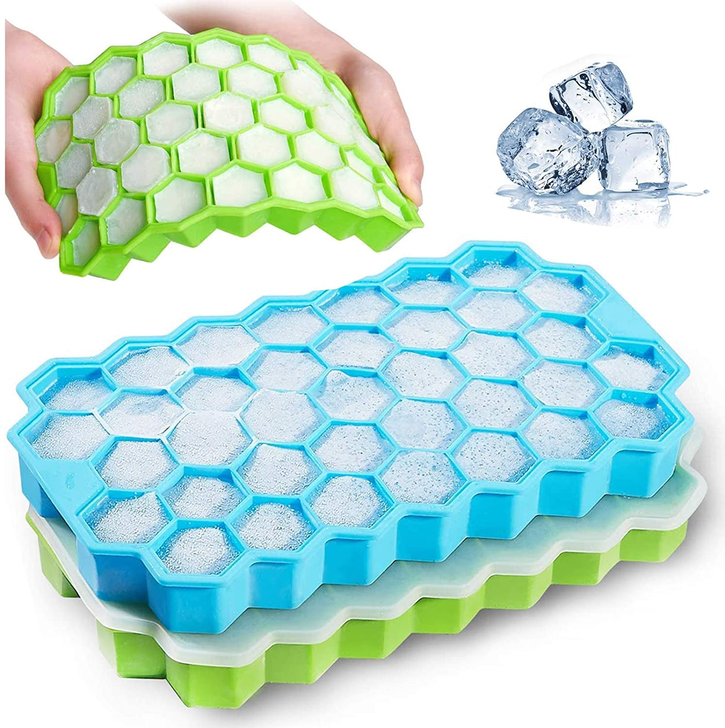 Freezer Ice Cube Trays, 2 PACK Silicone Ice Cube Molds with Removable ...