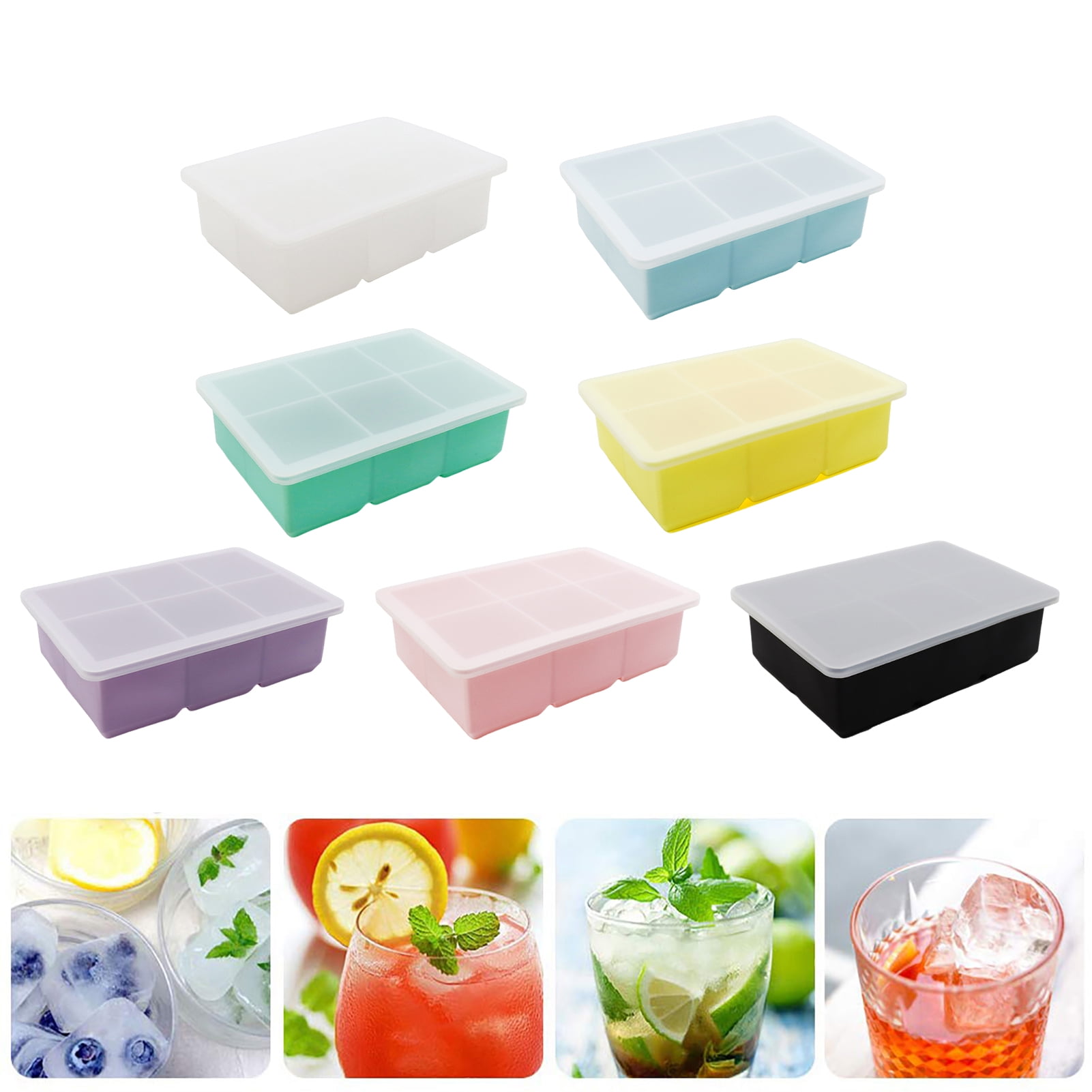 Freezer Ice Tray 6 Deep Grids Thick Leakproof with Transparent Lid Food ...