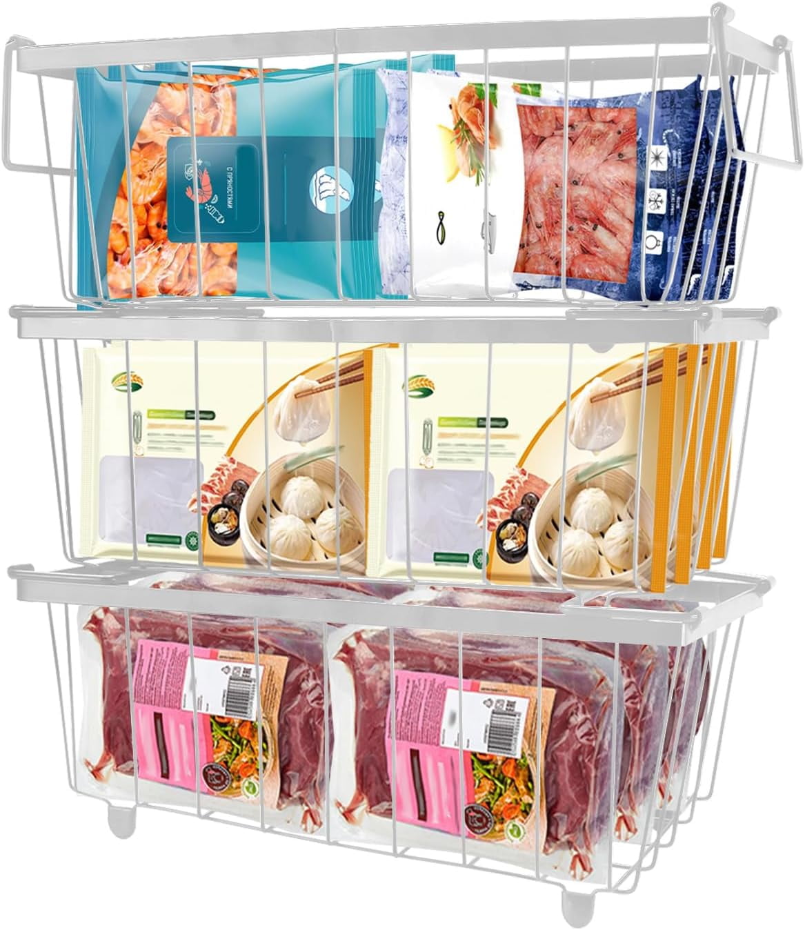 Freezer Organizer Bin,4 Pack Deep Freezer Storage Containers for 5-7 Cu ...