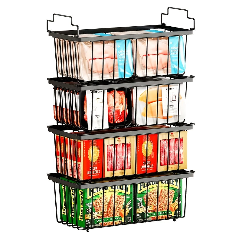 Freezer Organizer Bins (14.6"L X 7.1"W X 5.2"H) - 4 Pack Stackable ...