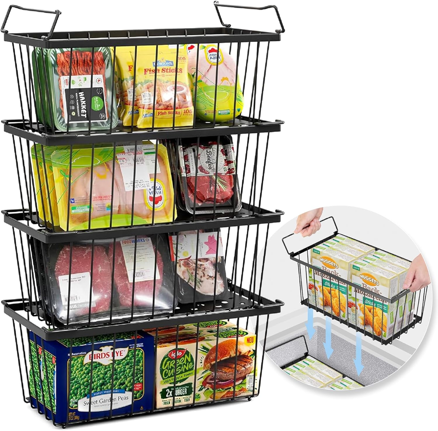 Freezer Organizer Bins (14" Lx7 Wx6.1 H) - 4 Pack Stackable Freezer ...