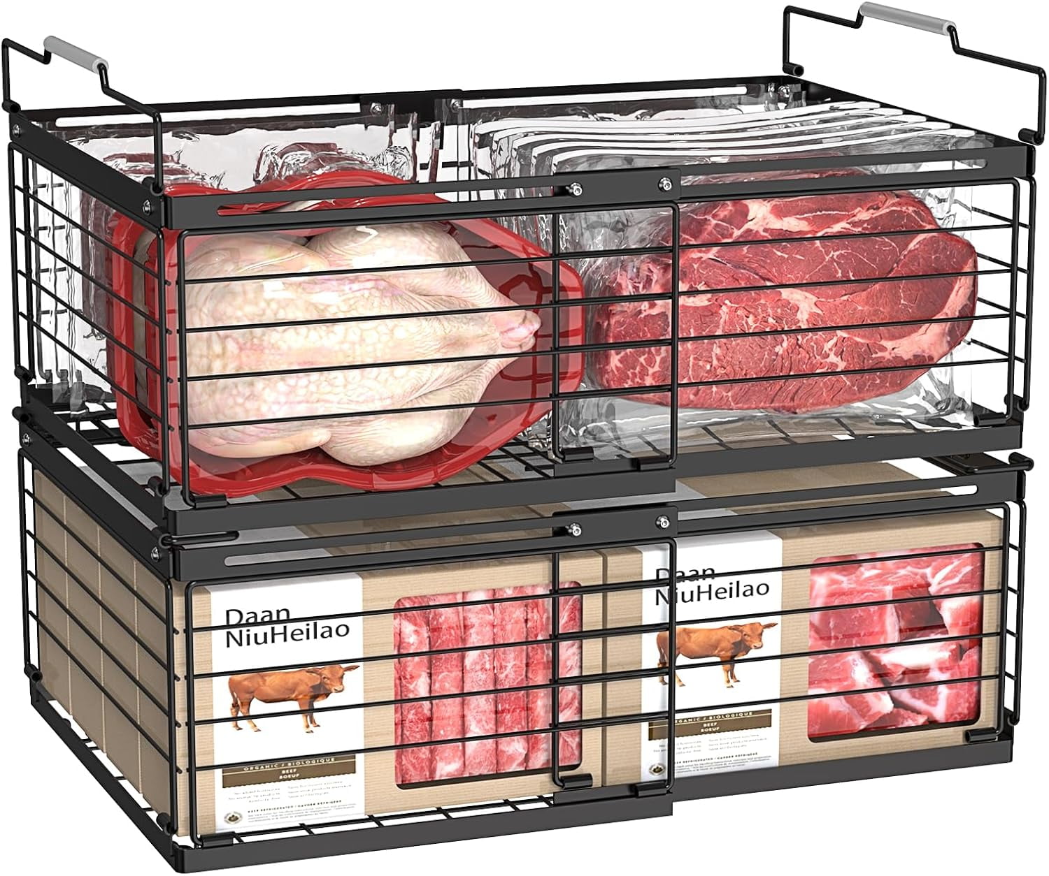 Freezer Organizer Bins, 2 Pack Large Expandable Stackable Chest Freezer ...