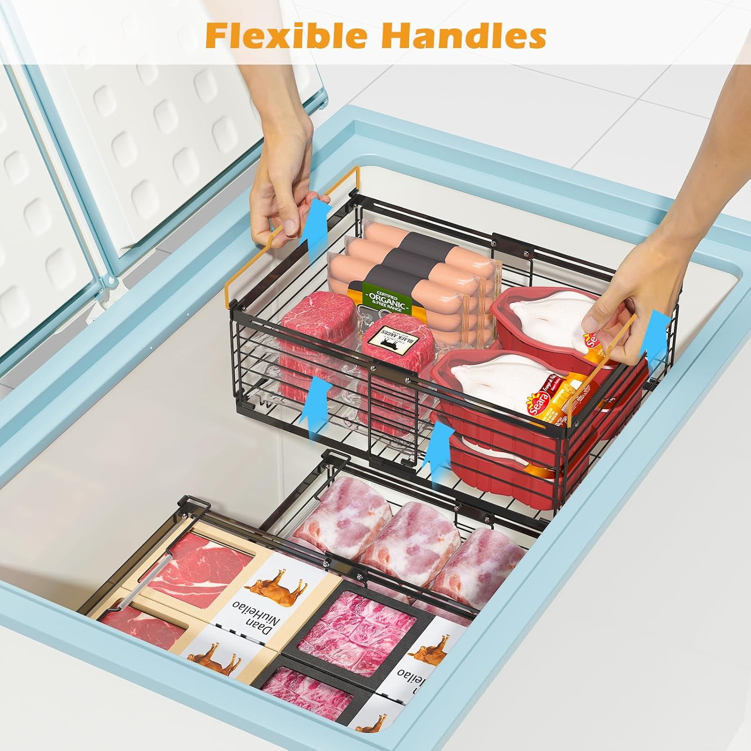 Freezer Organizer Bins, 2 Packs Large Expandable Stackable Chest ...