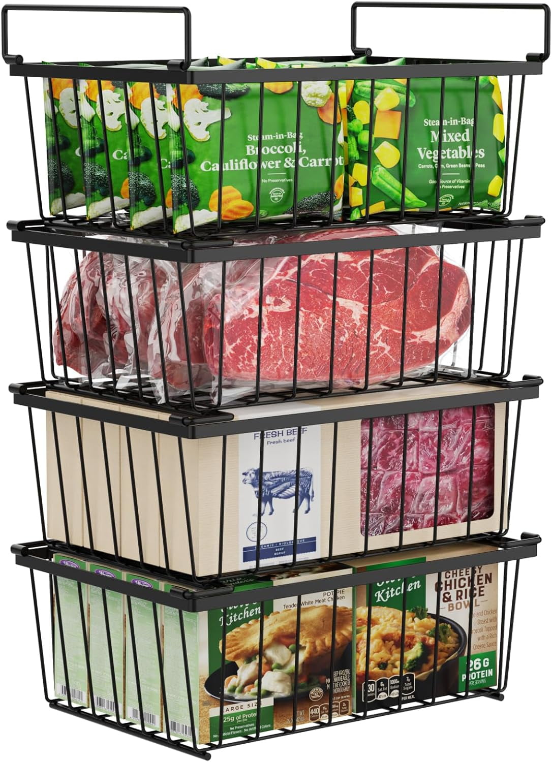 Freezer Organizer Bins - 4 Pack Stackable Chest Freezer Organizer for 5 ...