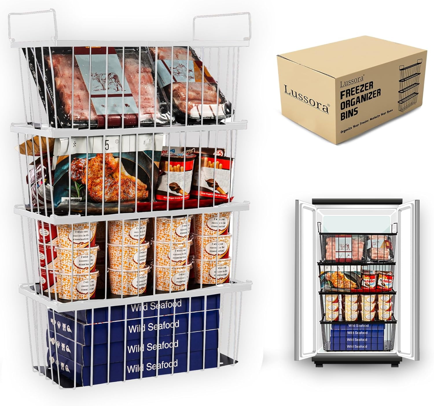 Freezer Organizer Bins - 4 Pack Stackable Chest Freezer Organizer for 7 ...