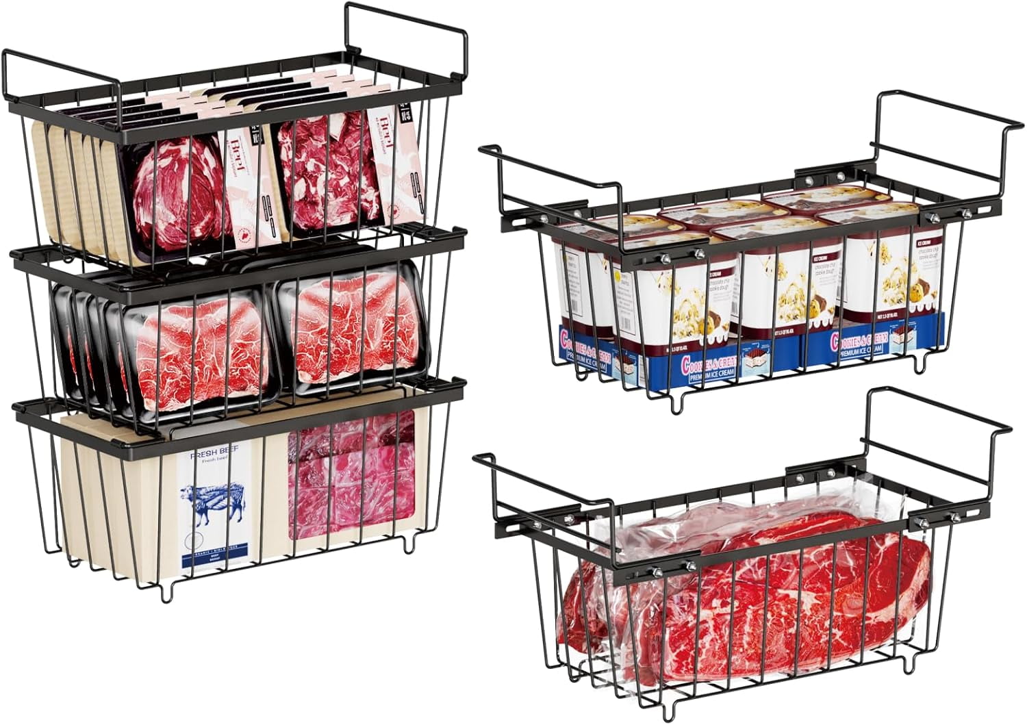 Freezer Organizer Bins 5 Pack- Fit 14.2~16.5 Inch Wide Chest Freezer, 7 ...